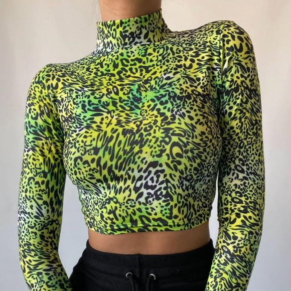 Tops | Long Sleeve Vintage Top Crop Bodycon Leopared | Poshmark